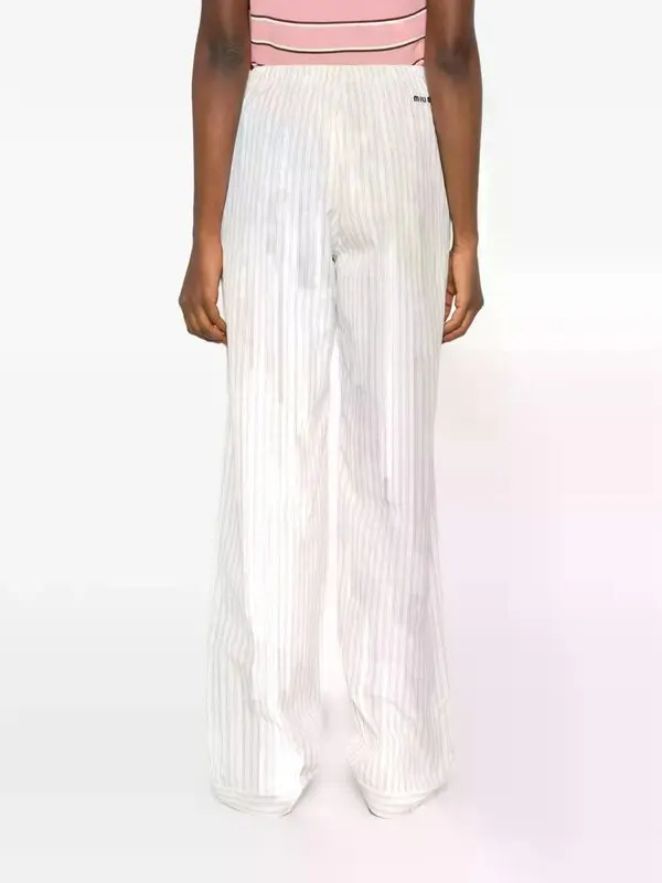 Miu Miu Striped Poplin Wide-leg Pajama Trousers - Neutrals