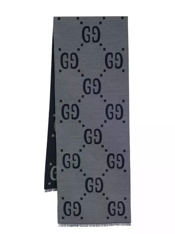 Gucci Gg-jacquard Frayed Scarf - Blue