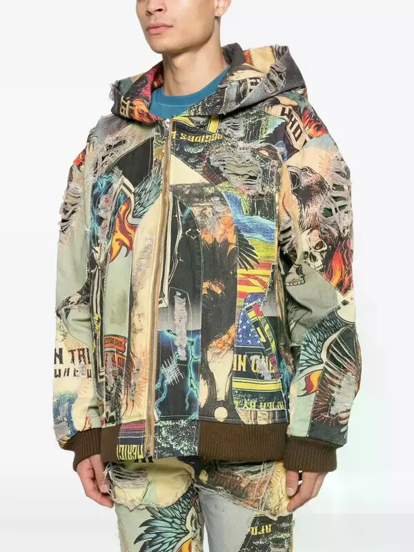 WHO DECIDES WAR Patchwork Zip-up Jacket - Green