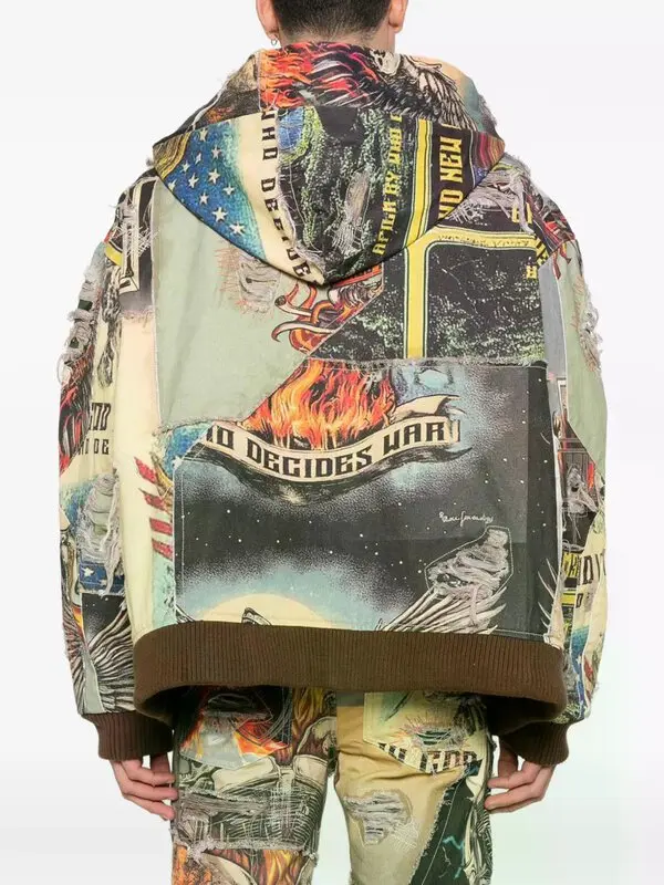 WHO DECIDES WAR Patchwork Zip-up Jacket - Green