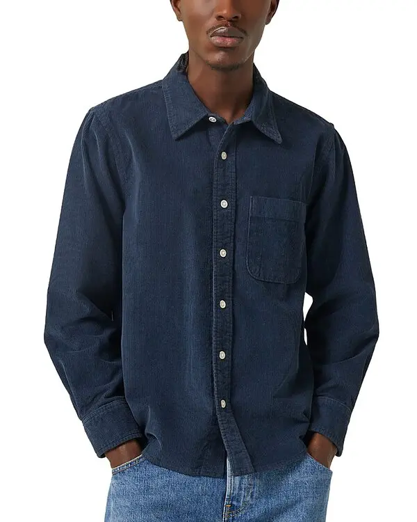 CORRIDOR Corduroy Long Sleeve Button Front Shirt - Navy