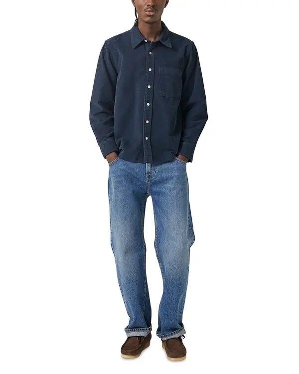 CORRIDOR Corduroy Long Sleeve Button Front Shirt - Navy