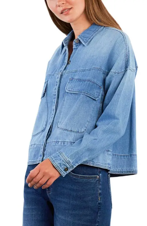 WASH LAB DENIM Boxy Denim Button-up Shirt