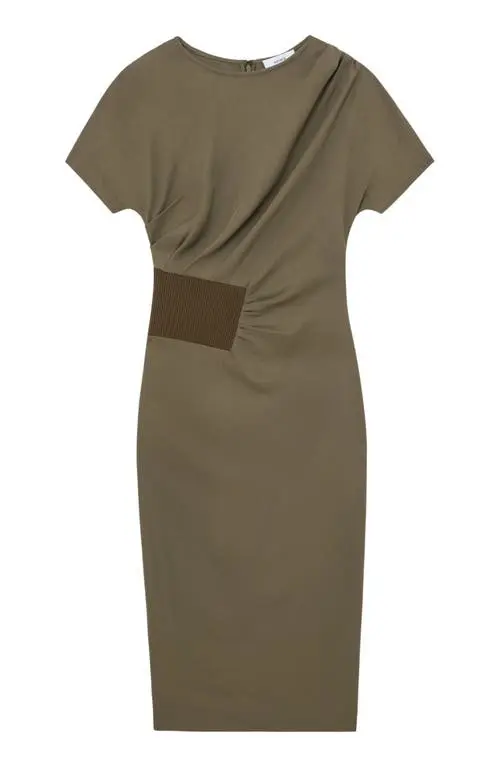REISS Etta Rib Detail Drape Dress