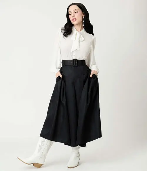 Unique Vintage Pleated Midi Skirt
