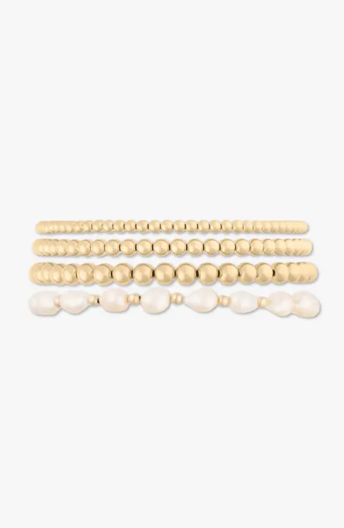 CUFFED BY NANO Baroque Pearl And 14k Filled Bead Bracelet Stack