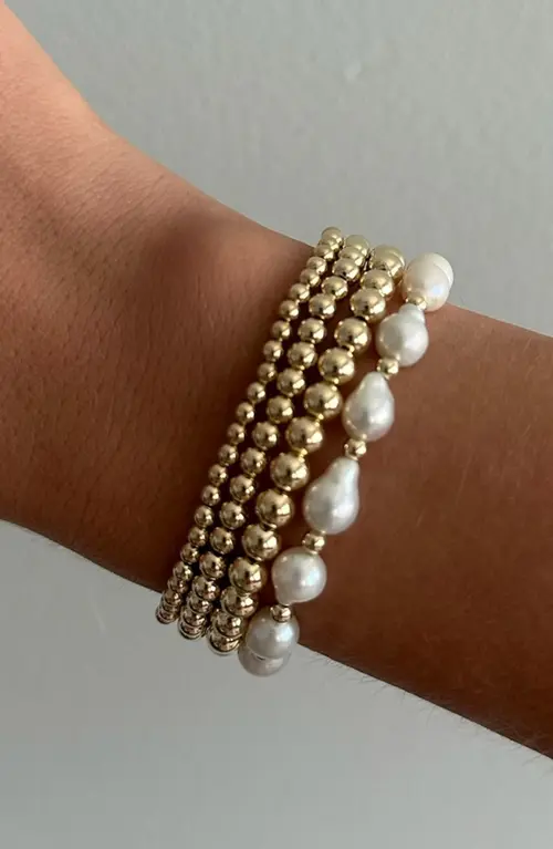 CUFFED BY NANO Baroque Pearl And 14k Filled Bead Bracelet Stack