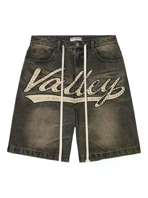VALE FOREVER Embroidered Denim Shorts - Grey