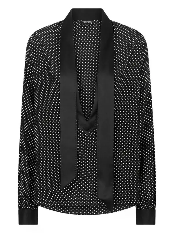 TOM FORD Lavalliere Polka Dot Blouse - Black
