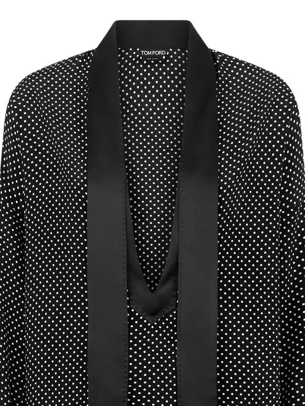 TOM FORD Lavalliere Polka Dot Blouse - Black