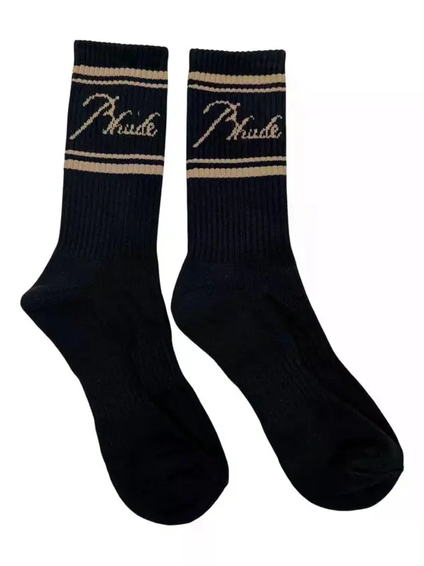 Rhude Logo Striped Socks - Black