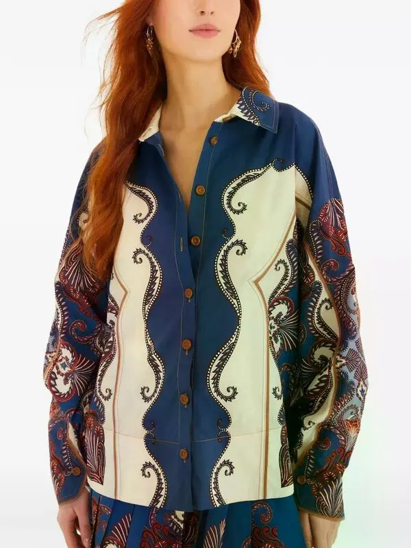 Farm Rio Arabesque Long Sleeve Shirt - Blue