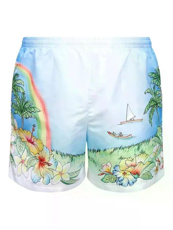 Casablanca Aloha Print Swim Shorts - Blue