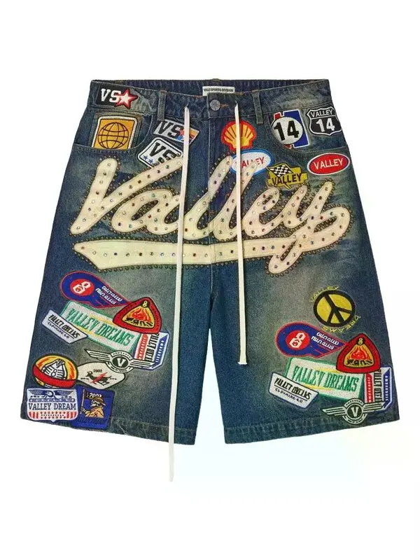 VALE 1980s Patch Denim Shorts - Blue