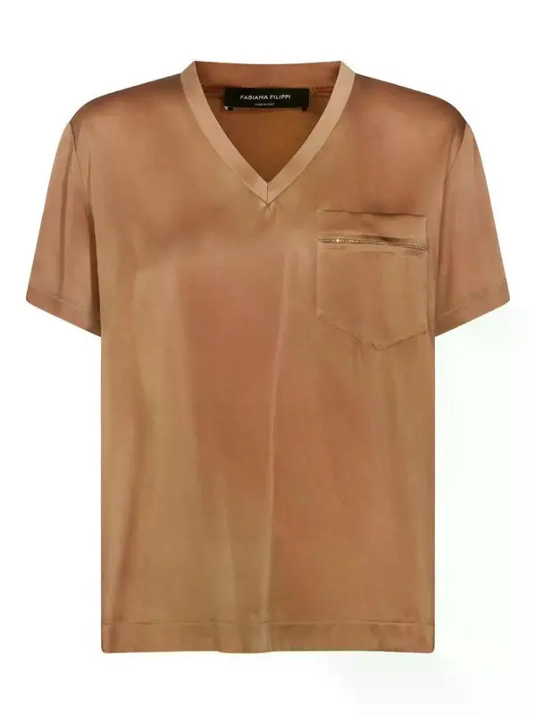 Fabiana Filippi Pocket V-neck T-shirt - Neutrals