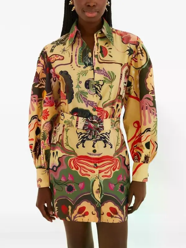 Farm Rio Printed Belted Dress - Neutrals