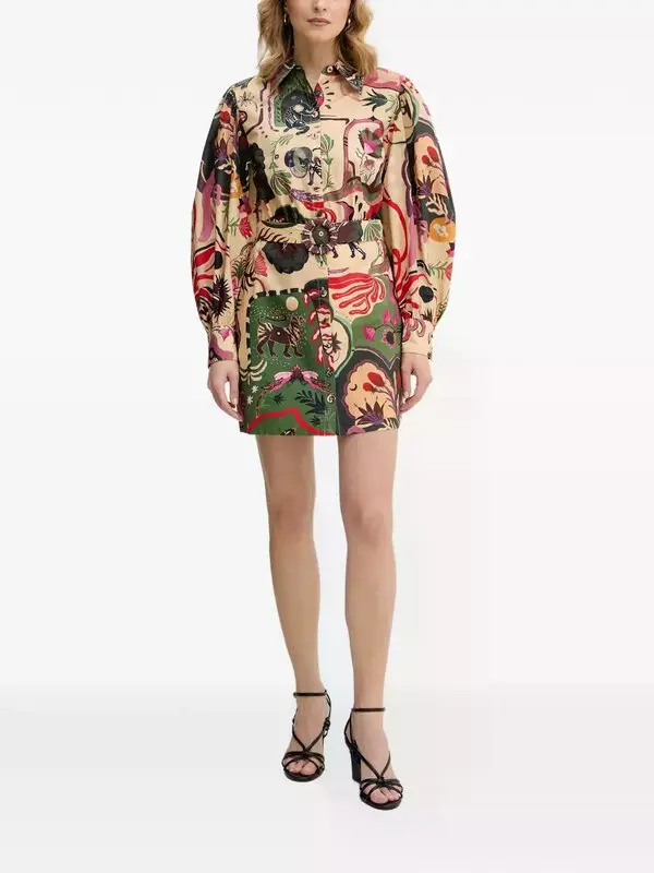 Farm Rio Printed Belted Dress - Neutrals