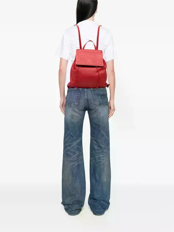 Buy Bottega Veneta Leather Intrecciato Backpack - Red At 19  display picture 3