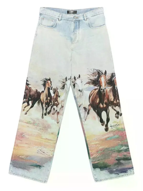 Amiri Horse-print Denim Jeans - Blue