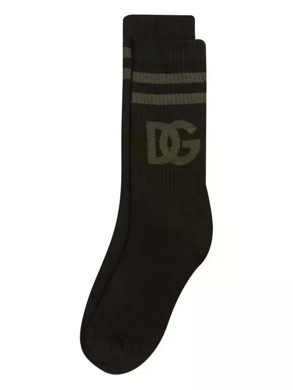 Dolce & Gabbana Logo Striped Socks - Black