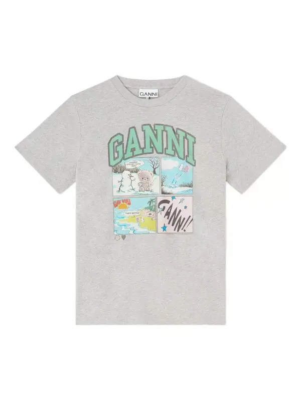 GANNI Graphic-print T-shirt - Grey