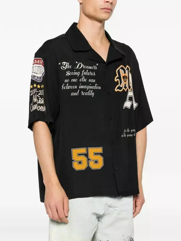 Amiri Varsity Patch Oversized Camp Shirt - Black