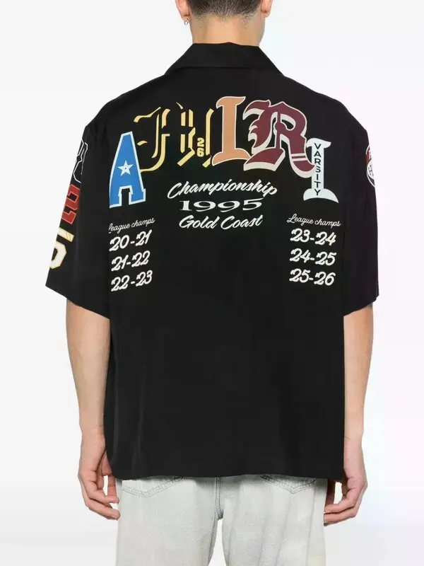 Amiri Varsity Patch Oversized Camp Shirt - Black