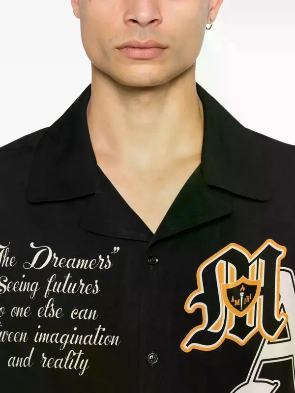 Amiri Varsity Patch Oversized Camp Shirt - Black
