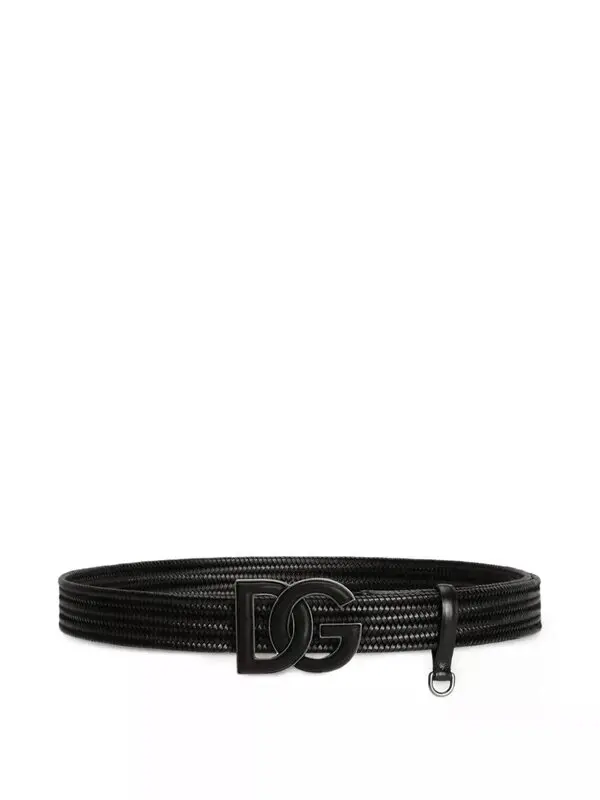 Dolce & Gabbana Woven Belt With Logo Buckle - Black