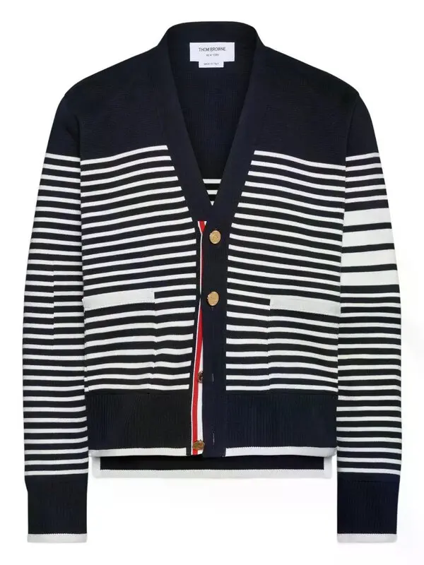 Thom Browne Striped V-neck Cardigan - Blue