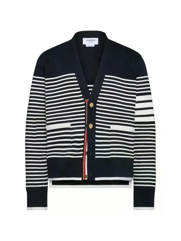 Thom Browne Striped V-neck Cardigan - Blue