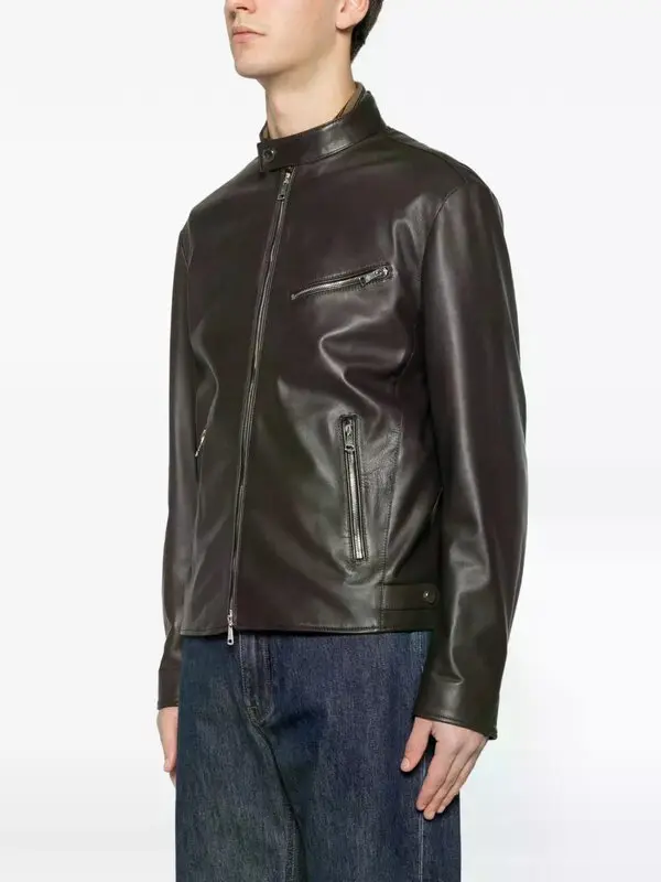 Tagliatore Leather Zip-up Jacket - Brown
