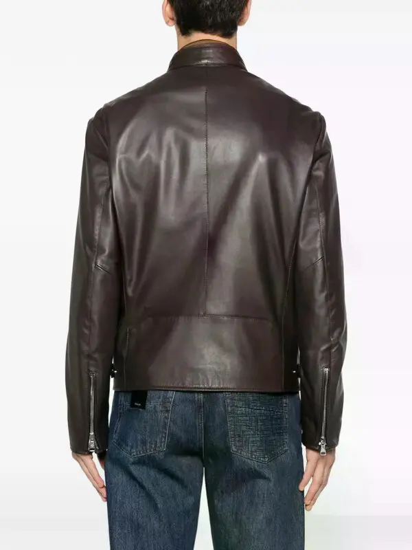 Tagliatore Leather Zip-up Jacket - Brown