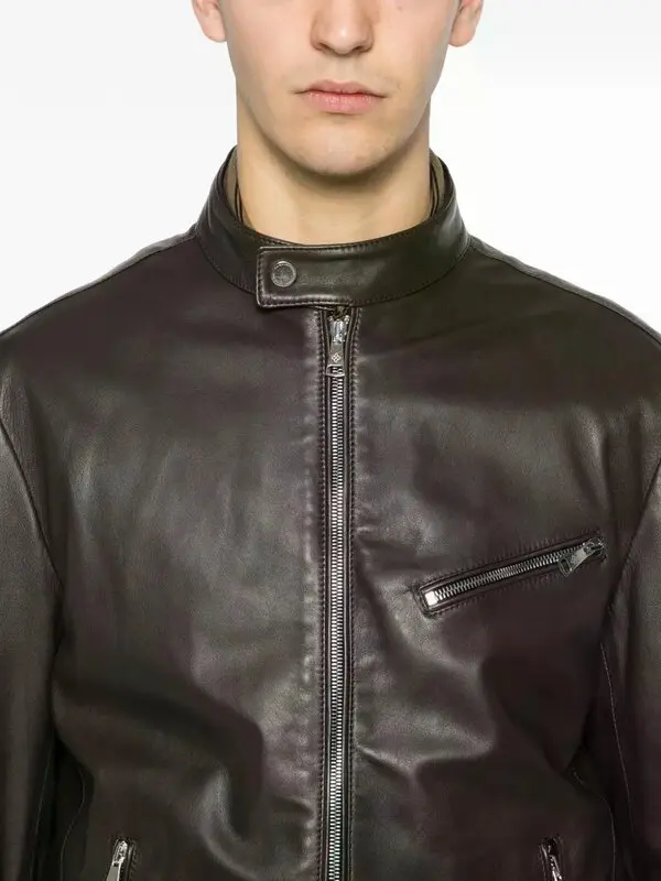 Tagliatore Leather Zip-up Jacket - Brown