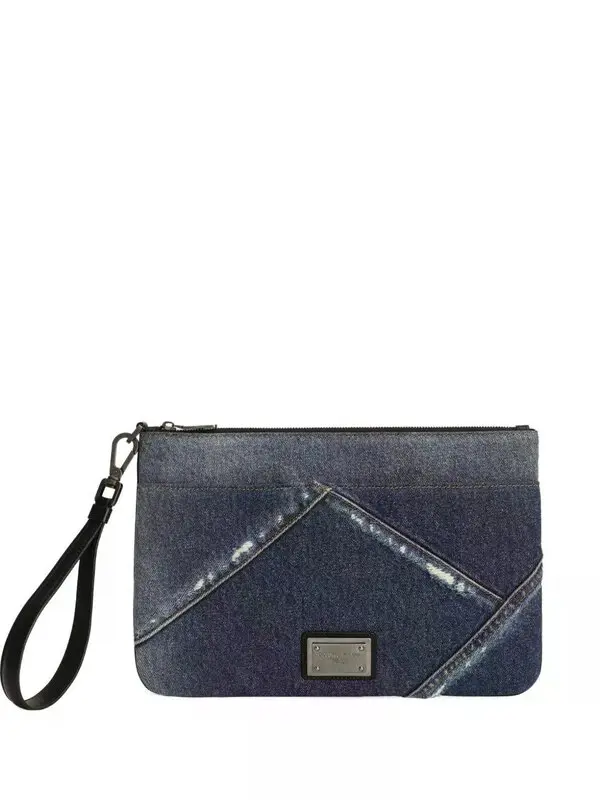 Dolce & Gabbana Logo-plaque Denim Wristlet - Blue
