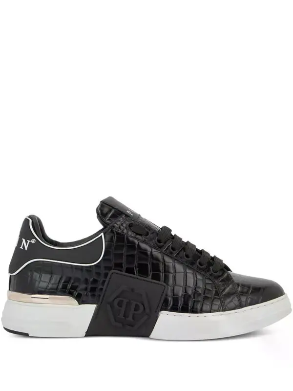 Philipp Plein Phantom Kick$ Cocco Embossed Low-top Sneakers - Black