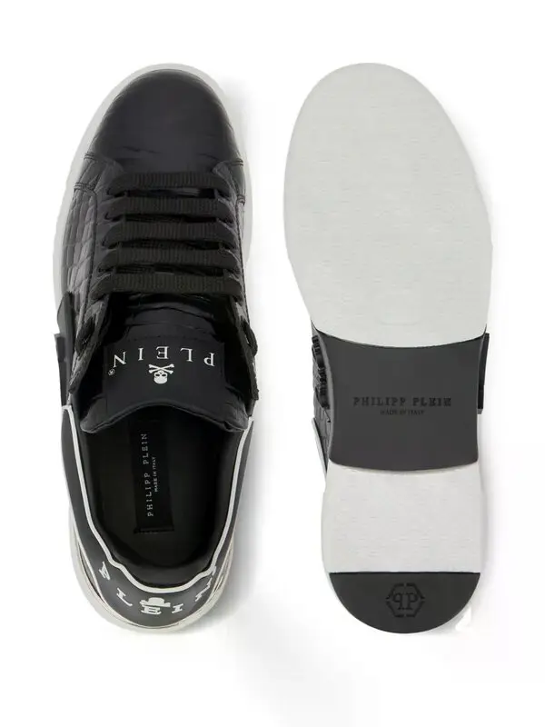 Philipp Plein Phantom Kick$ Cocco Embossed Low-top Sneakers - Black