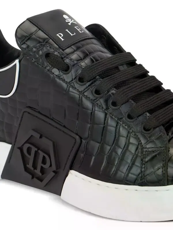Philipp Plein Phantom Kick$ Cocco Embossed Low-top Sneakers - Black