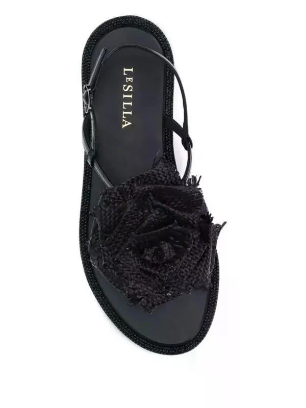 LE SILLA Rose Embellishment Flat Sandals - Black