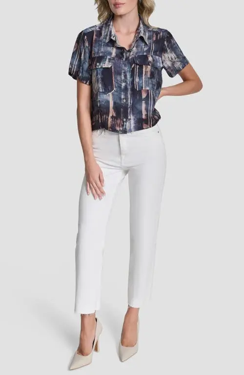 Dkny Printed Short Sleeve Button-up Shirt