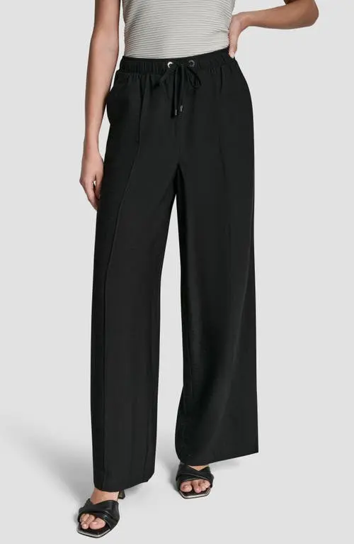 Dkny Woven Drawstring Flared Pants - Black