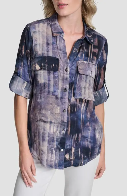 Dkny Abstract Print Roll-tab Sleeve Button-up Shirt - Hudson Lights