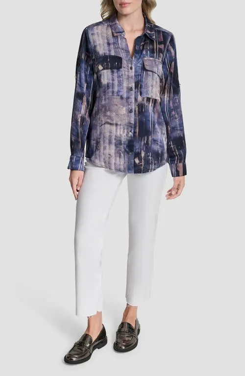 Dkny Abstract Print Roll-tab Sleeve Button-up Shirt - Hudson Lights