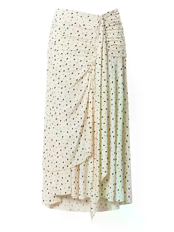 Isabel Marant Étoile Gathered Polka Dot Print Jersey Midi Skirt - Neutrals