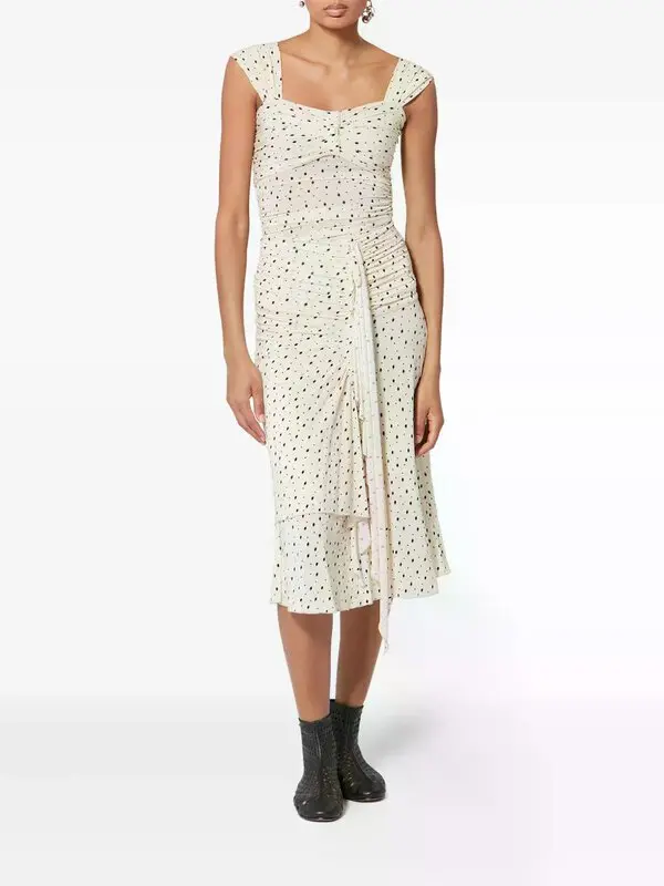 Isabel Marant Étoile Gathered Polka Dot Print Jersey Midi Skirt - Neutrals
