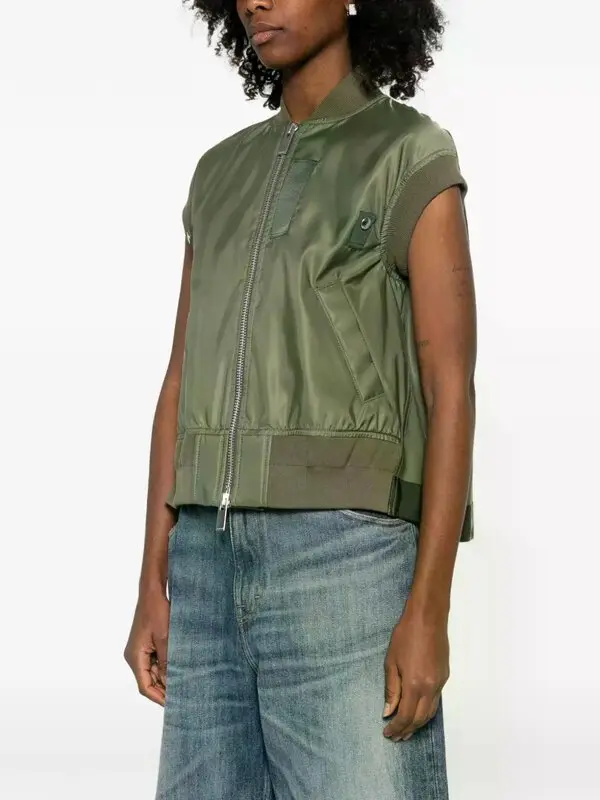 Sacai Zip-up Sleeveless Gilet - Green