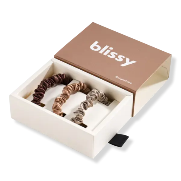 BLISSY Skinny Silk Scrunchies - Taupe/cinnamon/brown