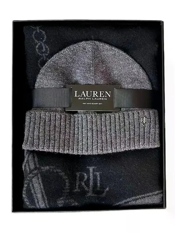 Ralph Lauren Logo Scarf And Beanie Set - Grey