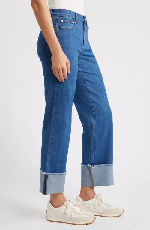 1822 Denim Cuffed Raw Hem Straight Leg Jeans