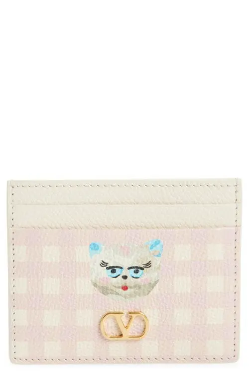 Valentino Garavani Vlogo Signature Le Chat De La Maison Leather Card Case - Ivory/multi